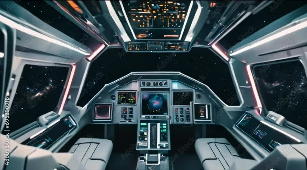futuristic spaceship cockpit with control panel and high-tech display ...