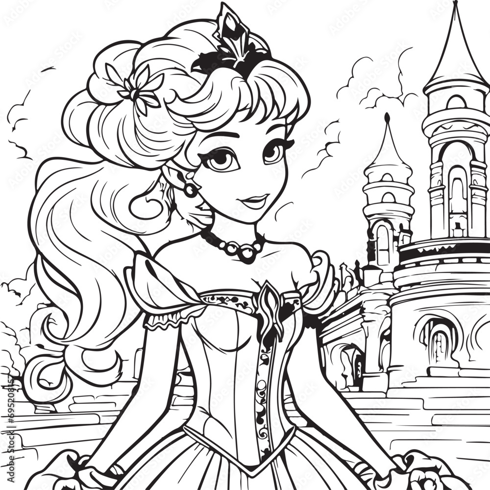 cute cartoon barbie princess coloring page illustration Stock Vector ...