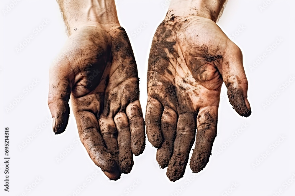 Dirty hands concept. Hands of person are prominently featured ...