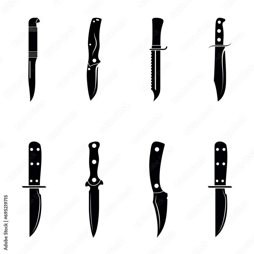 Cowboy Knife Vector Illustration Set With Clip Art White Background And ...