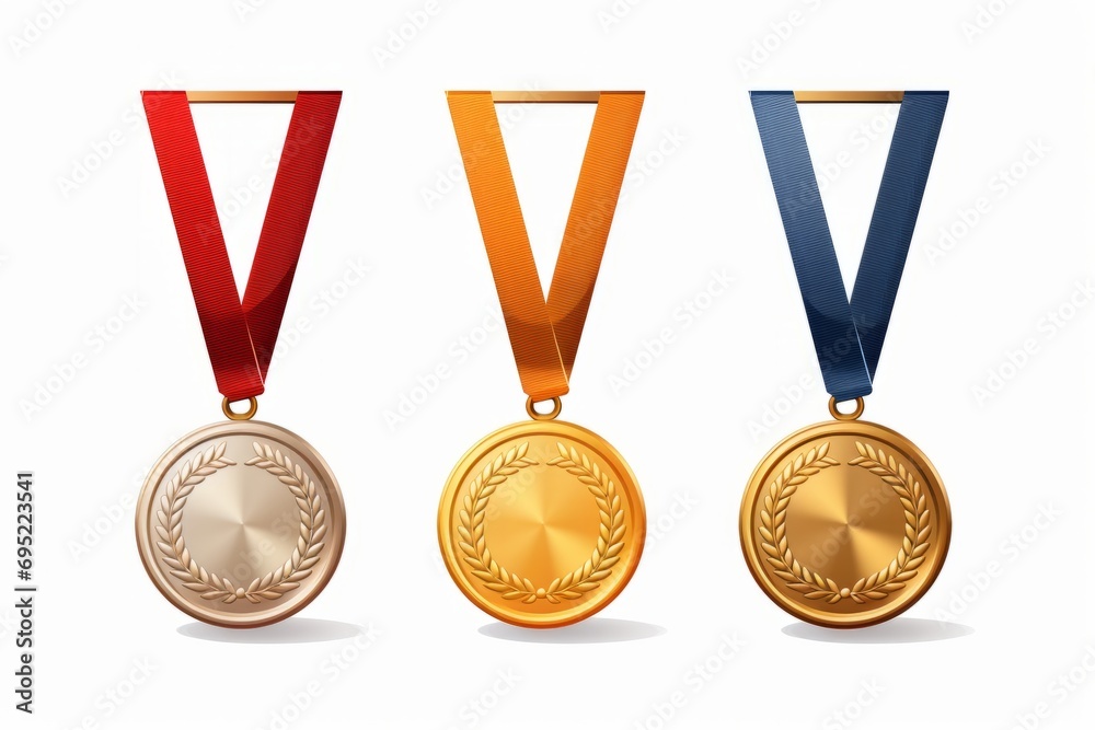 Set of realistic illustrations of gold, silver and bronze medals on ...