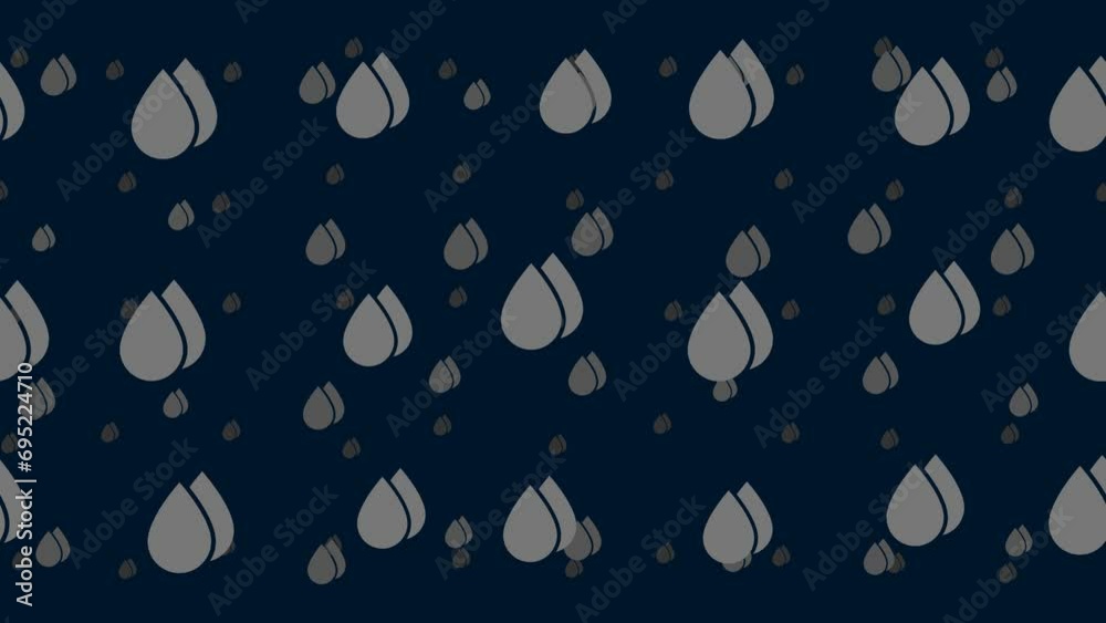 Water drop symbols float horizontally from left to right. Parallax fly ...