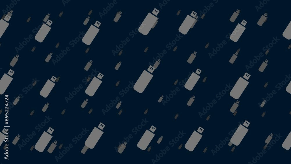 Flash drives float horizontally from left to right. Parallax fly effect ...