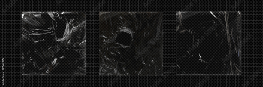 Torn plastic wrap set isolated on transparent background. Vector ...
