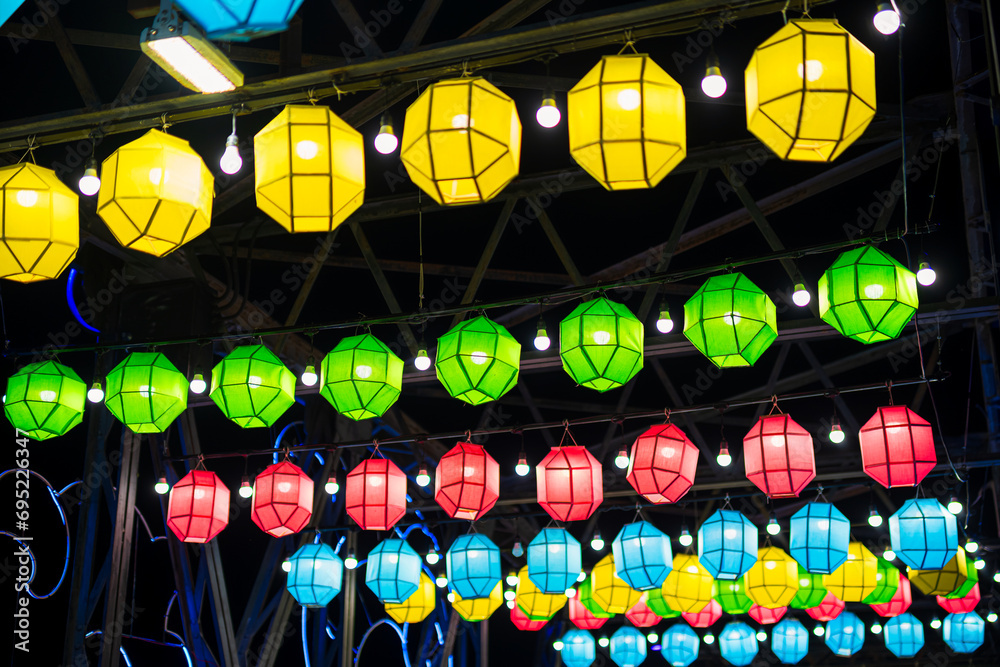 the Beautiful Colorful Lanna lamp paper lantern background pattern Loi ...