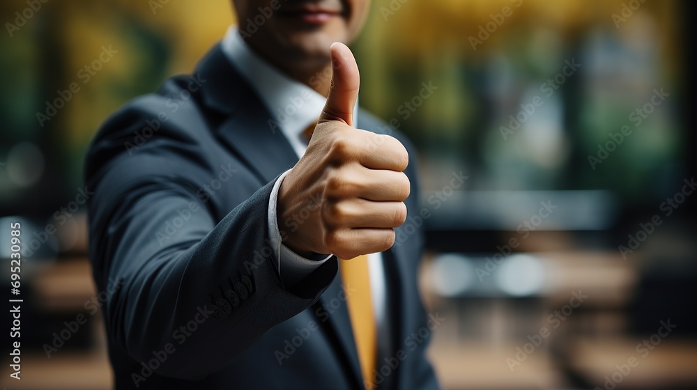 Closeup of man show thumb up for positive customer satisfaction ...