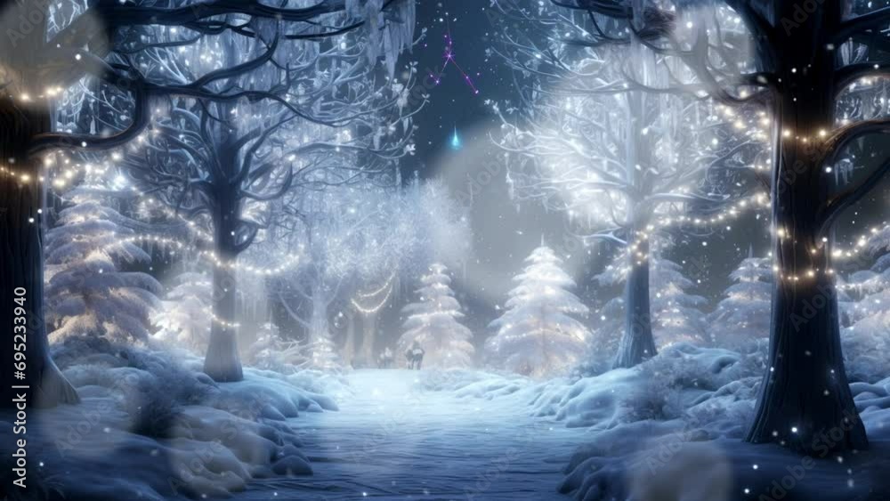 winter landscape with snow, loop video background animation, cartoon ...