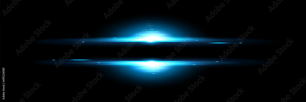 Blue light flash lines isolated on black background. Vector realistic ...