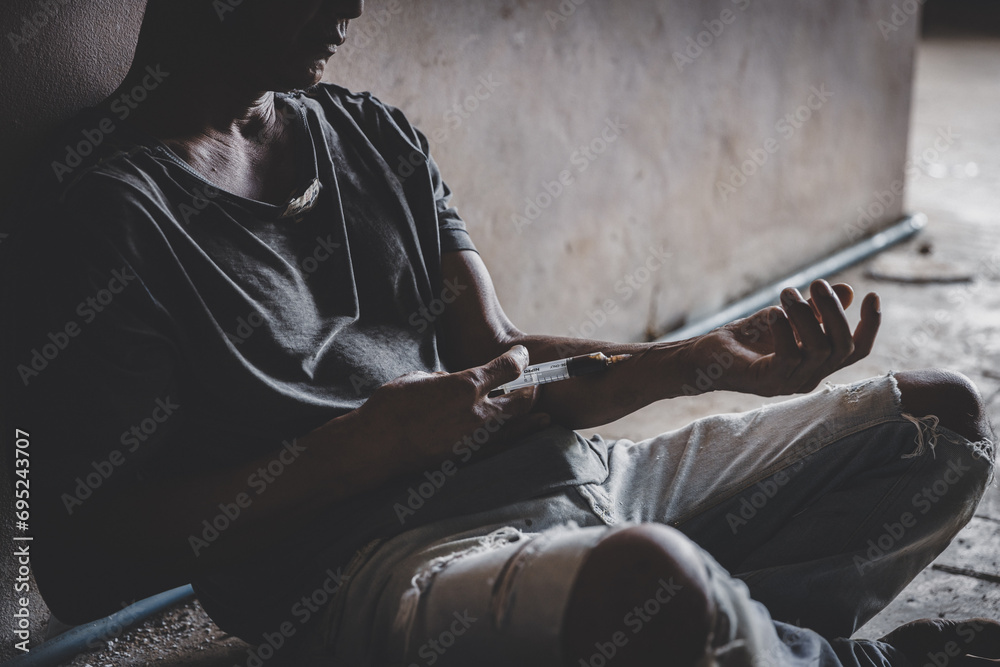 The concept of people addicted to drugs and against the use of illegal ...