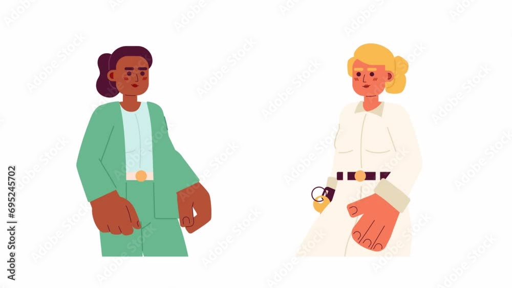 Realtor buyer key handover process 2D characters animation. Flat ...