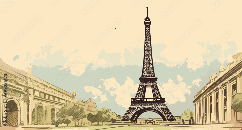 vintage inspired vector postcard reminiscent of Paris, featuring the ...