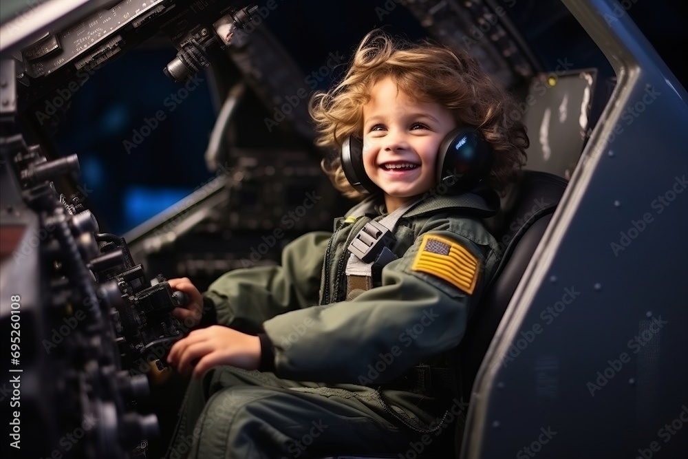 Cute little boy pretending to be a pilot in an airplane cockpit Stock ...
