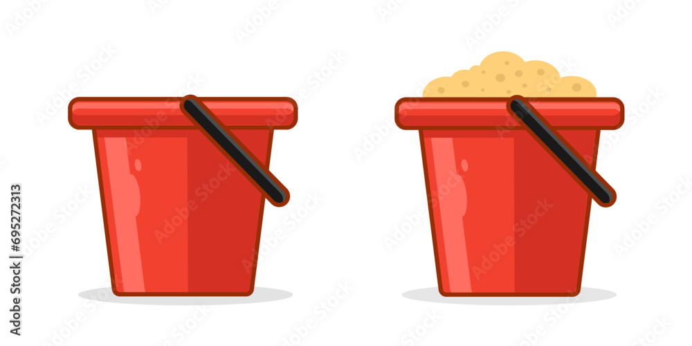 Vector illustration of a set of buckets filled with sand and the other ...