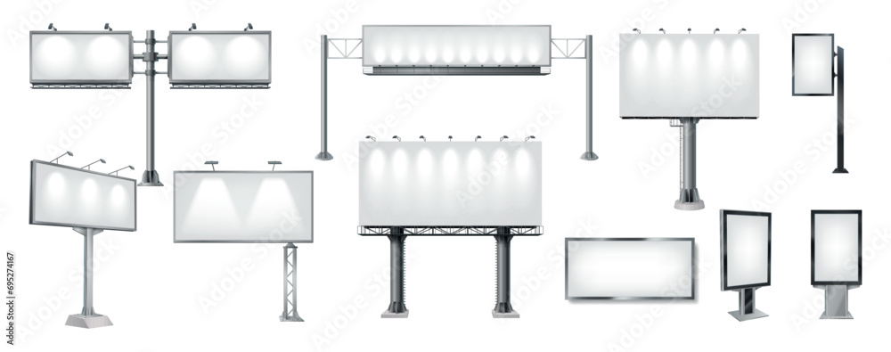 Billboard mockups realistic vector illustration set. Different ...
