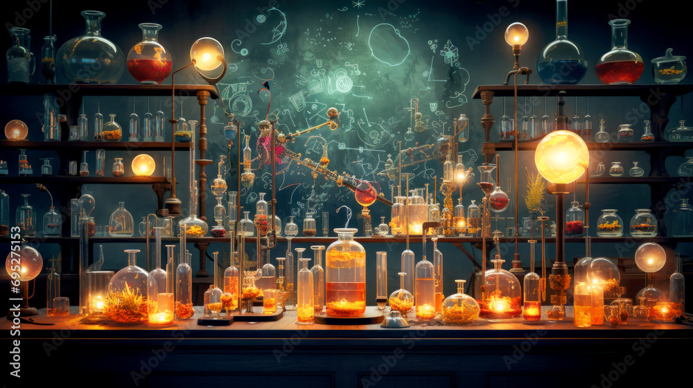 School old lab. Science lab. School projects. Experiment. Chemistry ...