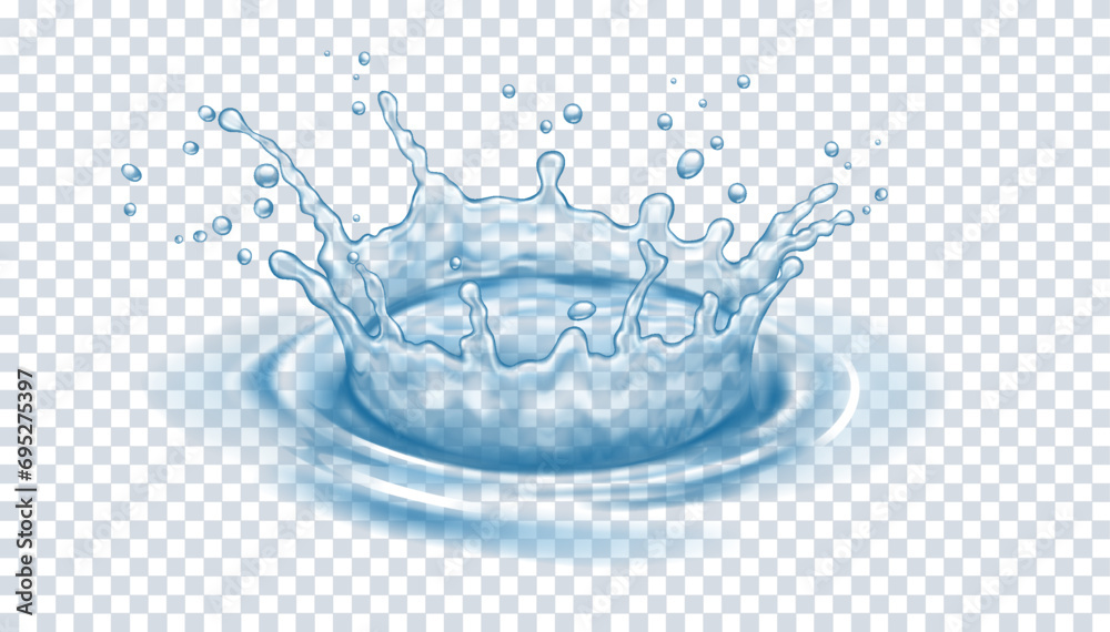 Crown of water splashes realistic vector illustration. Pure liquid ...