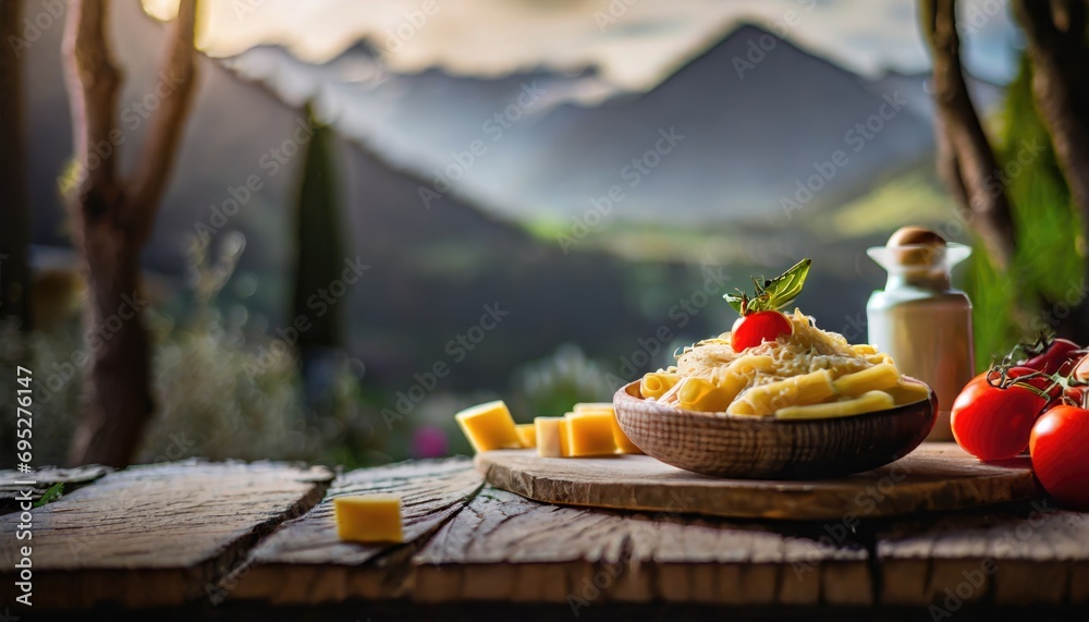 Copy Space image of Mac and cheese american macaroni pasta with cheesy ...