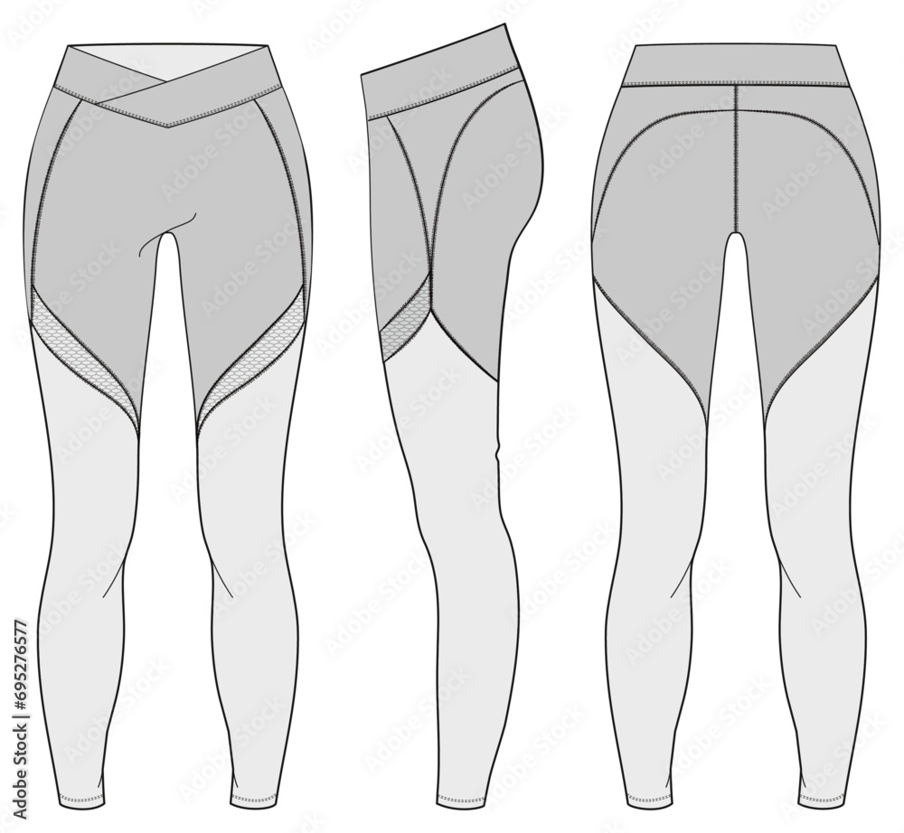 Women’s Sports legging, Fashion Flat Sketch Vector Illustration, CAD ...