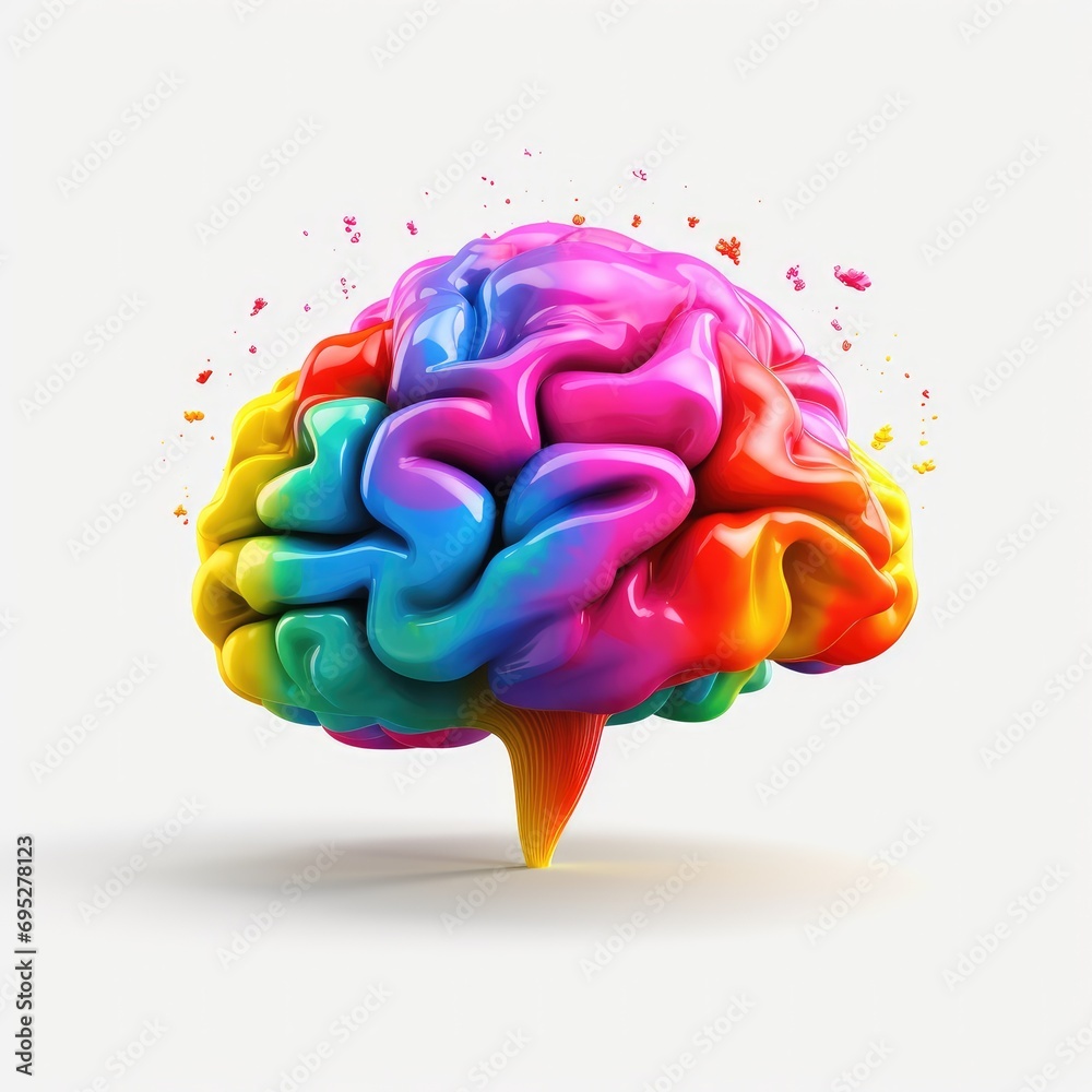 Colorful 3D Human Brain Creatitiy Icon Smybol, Chromatic plastic ...