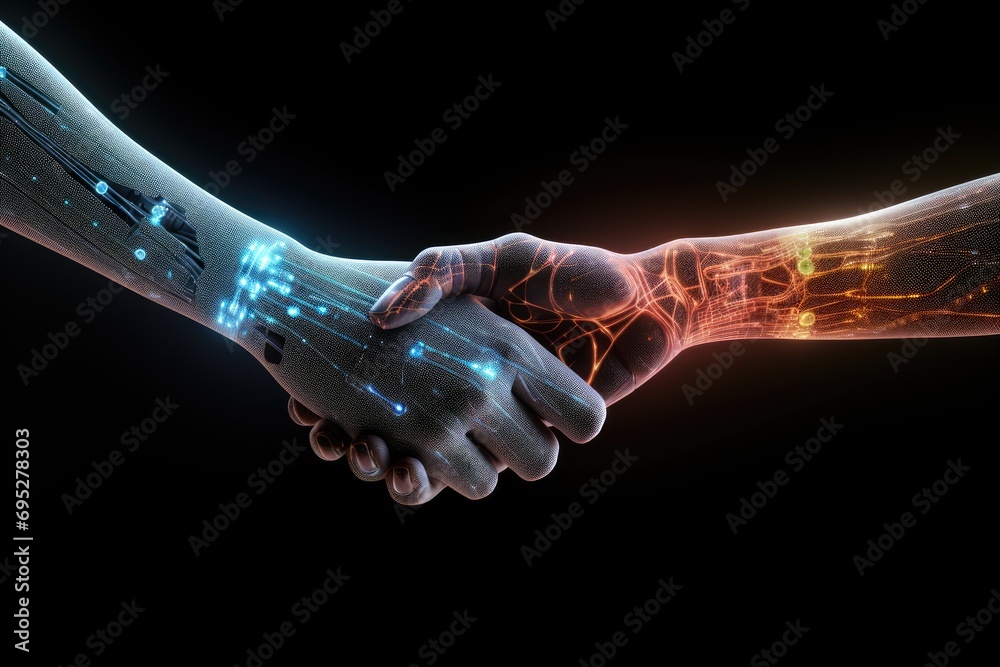 Computer generated illustration human hands handshake, medical object ...