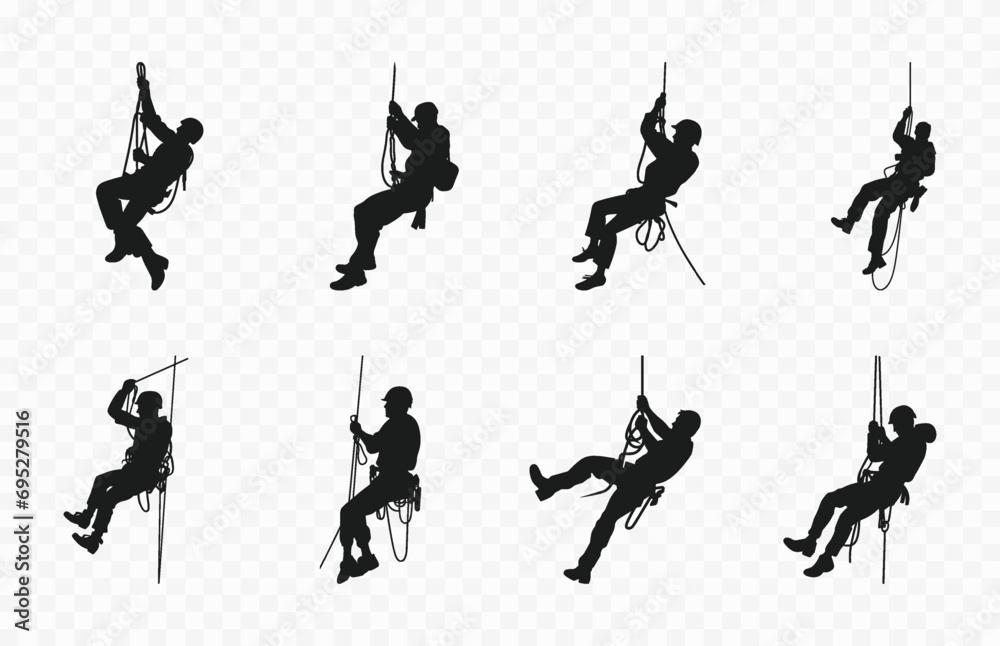 Vetor do Stock: Rappelling Silhouettes Vector Set, Rappel Climbing ...
