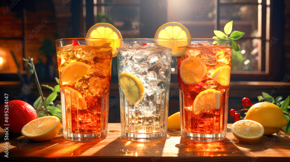 cocktail in the bar. Mocktails and Mojito. Colorful drinks on a ...