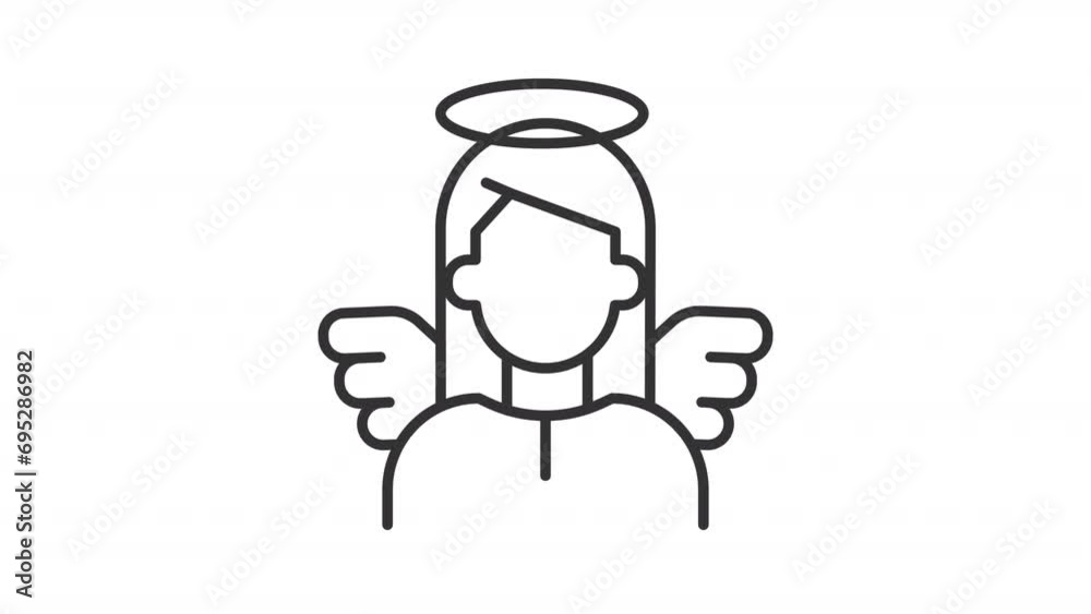 2D black simple thin line animation of cherubim icon, HD video with ...