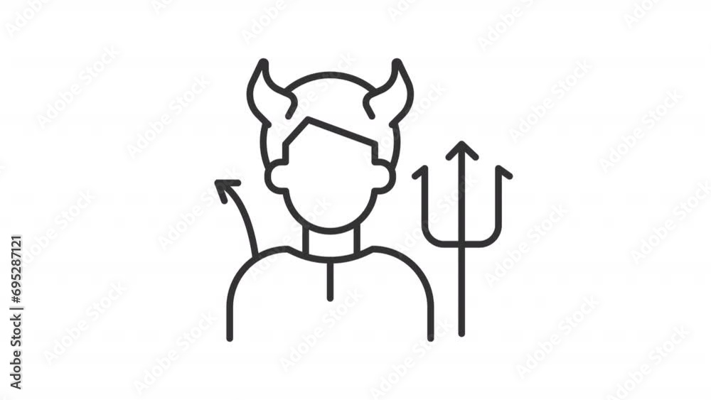 2D black simple thin line animation of devil icon, HD video with ...