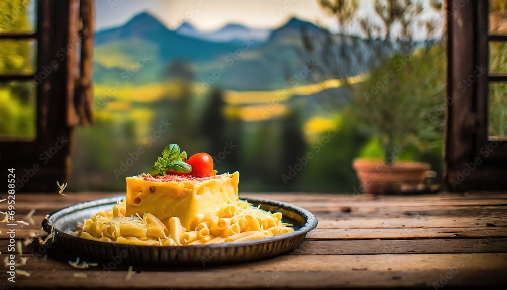Copy Space image of Mac and cheese american macaroni pasta with cheesy ...