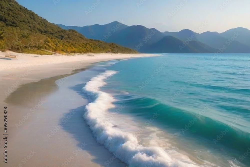 White sands on the beach ,where the water flows from the deep blue sea ...
