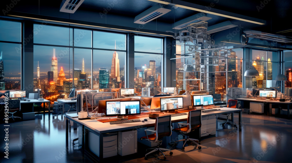 Modern office archtecture. Urban office with city view. cityscape view ...