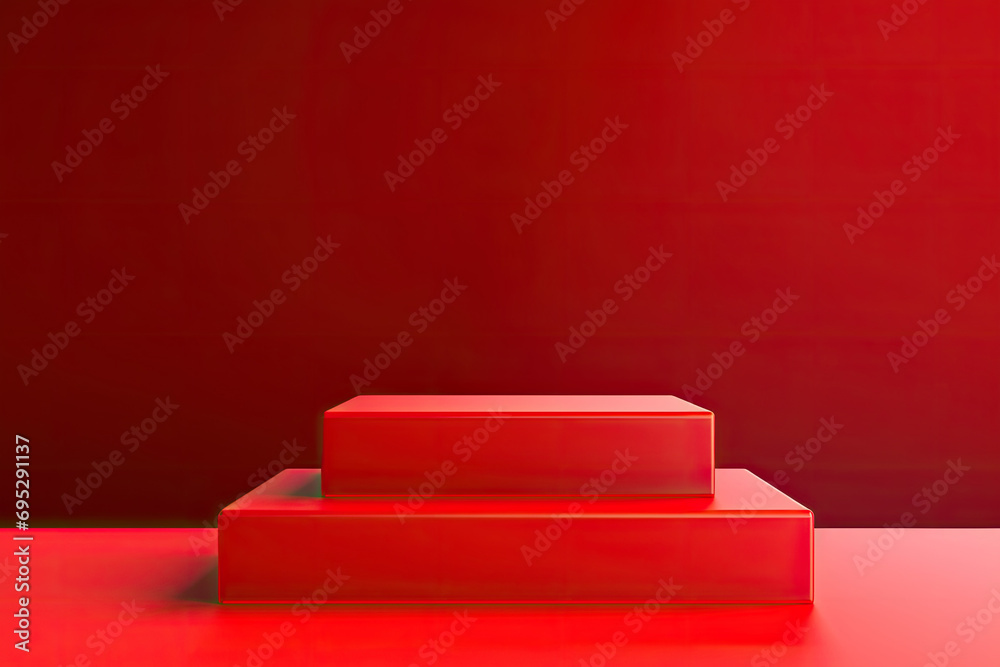 Red scene for product presentation, red podium with copy space ...