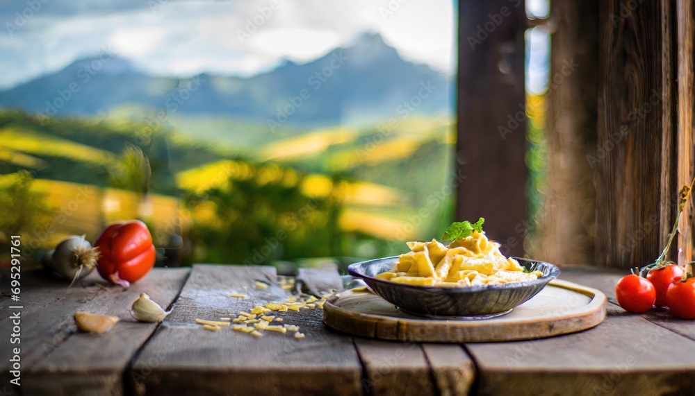 Copy Space image of Mac and cheese american macaroni pasta with cheesy ...