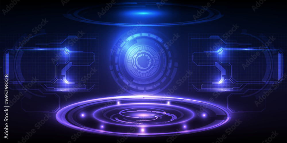 Vector illustrations of futuristic hi tech stage layout for showcase ...