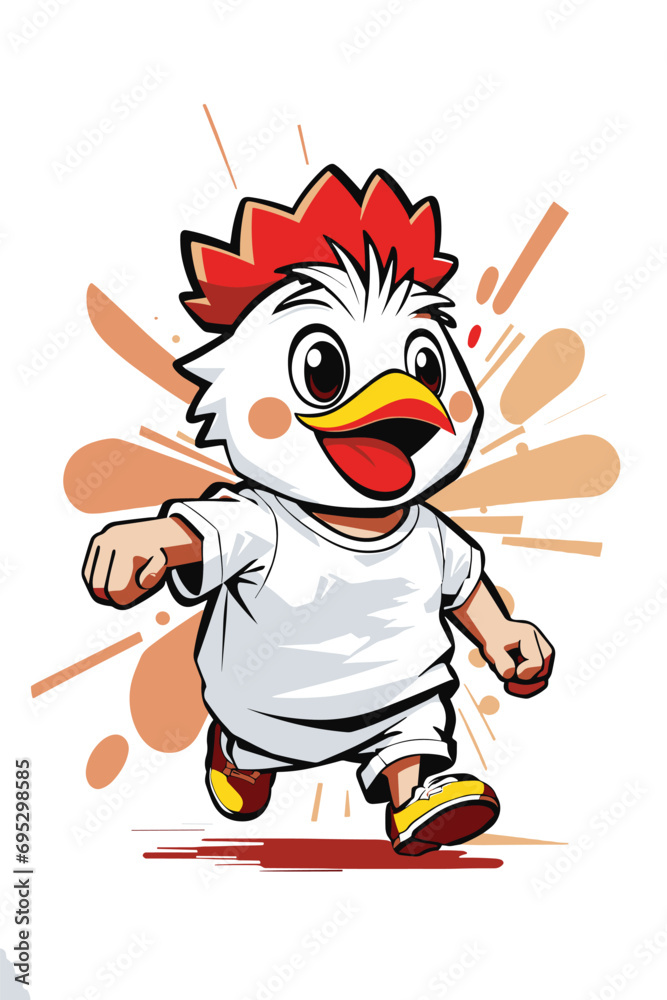 cute cartoon roaster chicken running in hurry Stock Vector | Adobe Stock