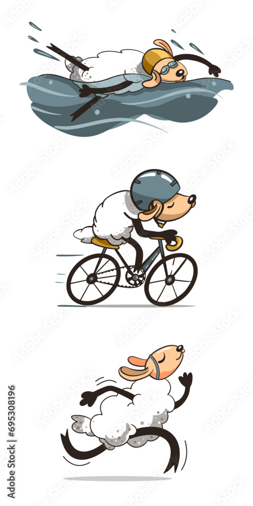 the vector funny cartoon illustration of the triathlon. Fynny Sheep ...