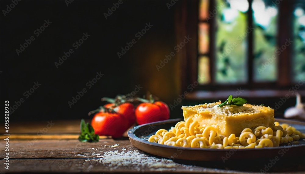 Copy Space image of Mac and cheese american macaroni pasta with cheesy ...