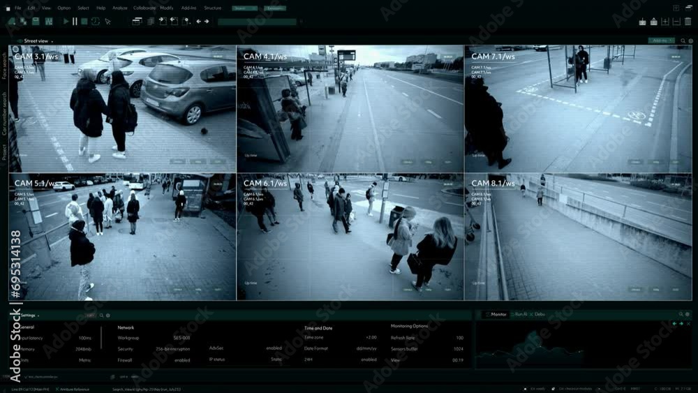 CCTV AI Facial Recognition Camera Authentificating People on Street ...