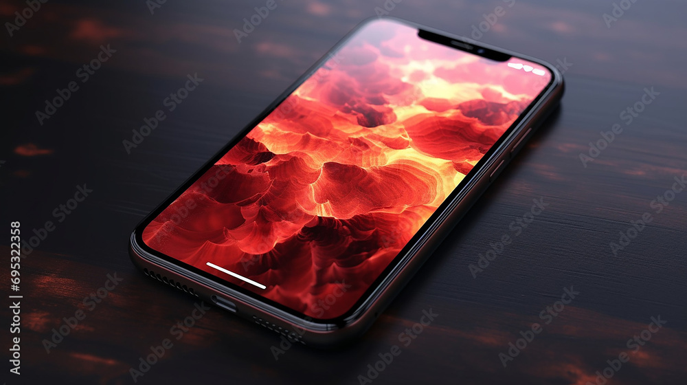 Product photography of a smartphone with a design in the screen against ...