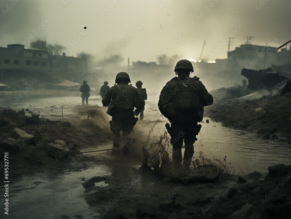 Soldiers moving through smoke on a tactical operation Stock Photo ...
