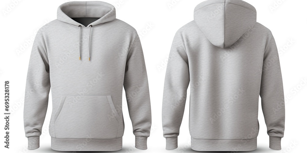 A layout of a unisex cotton hoodie, front and back views, on a white ...