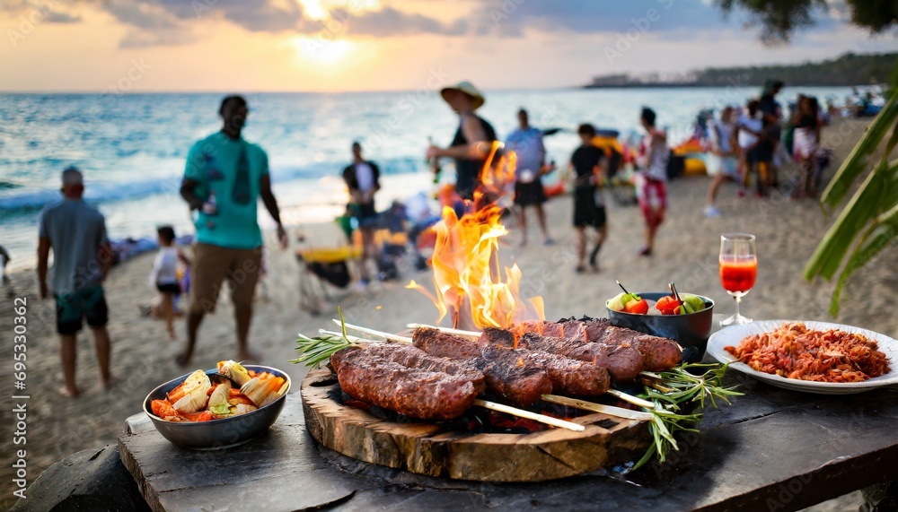 barbecue grill on the beach wallpaper Barbecue party with people in the ...