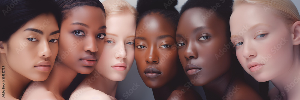 Diverse group of beautiful women. Girls of different ethnicity and skin ...