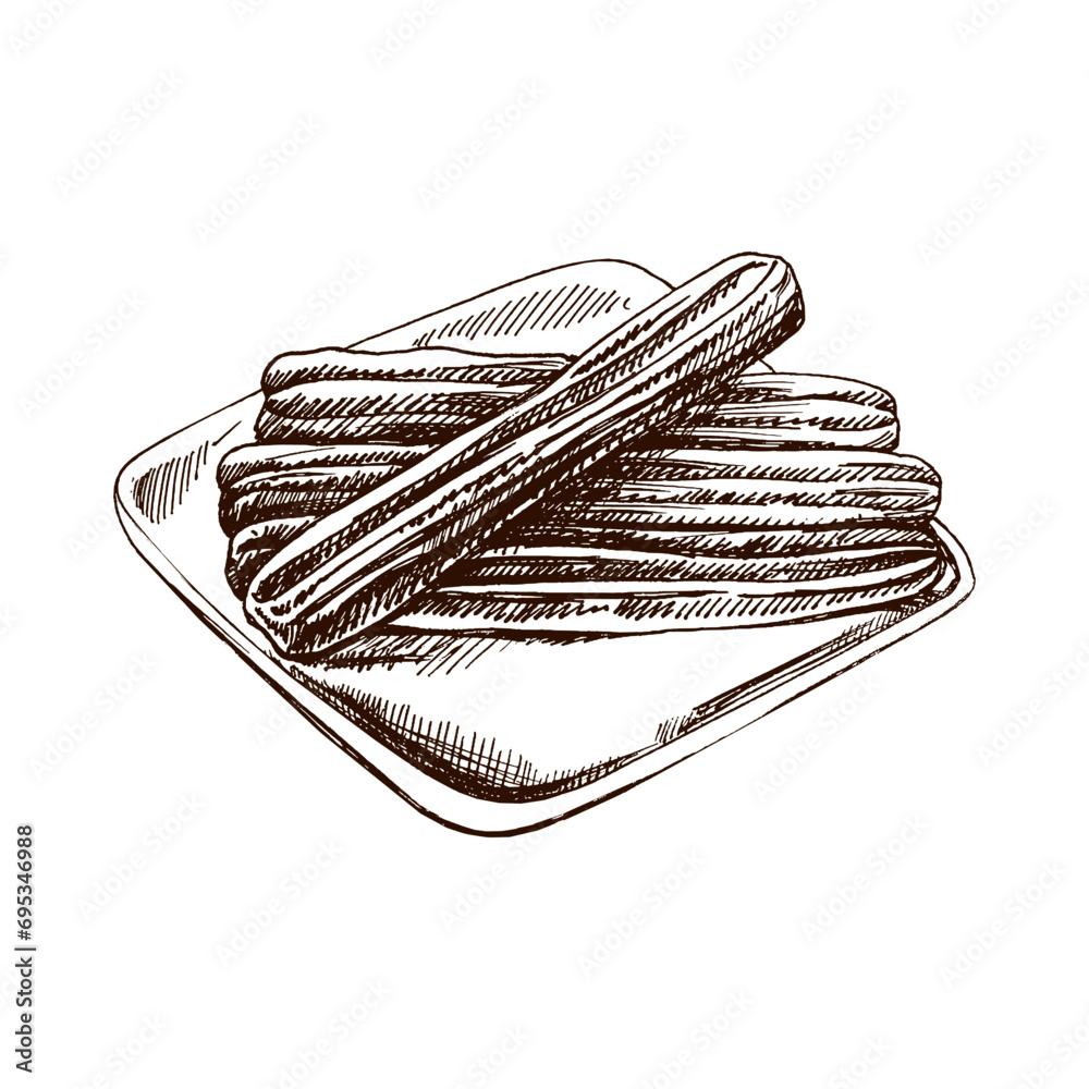 Vetor de Hand-drawn sketch of churros. Vintage drawing of Mexican ...
