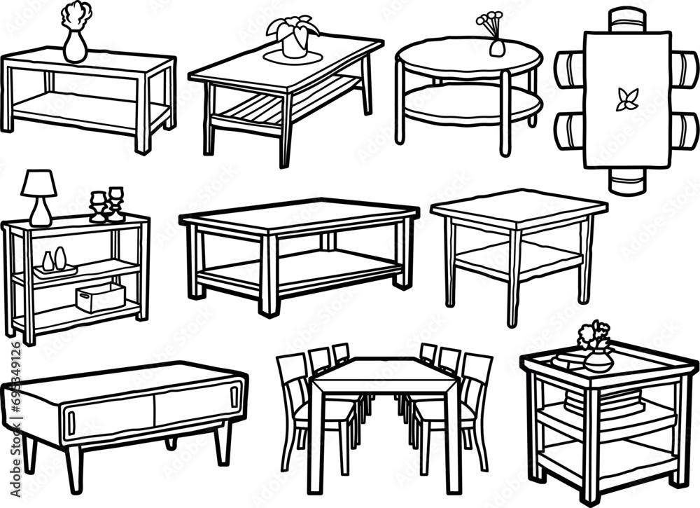 Classic tables furniture Vector. Wooden table illustration, Antique ...