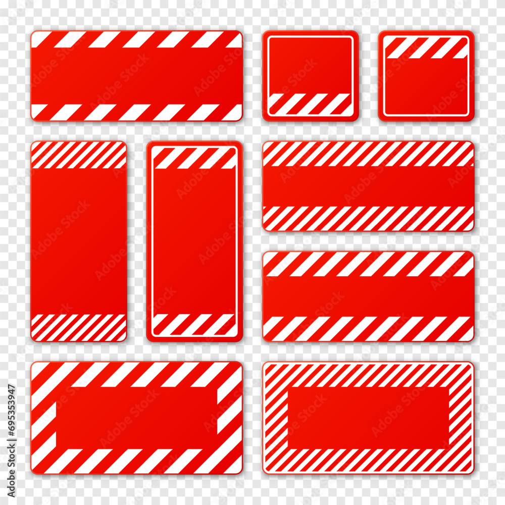 Various blank red warning signs with diagonal lines. Attention, danger ...