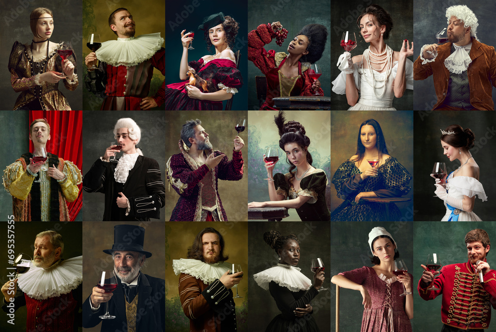 Collage. Portrait of different royal people, famous historical ...