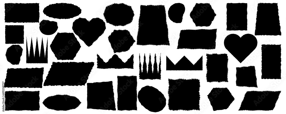 Jagged rectangles collection. Set of black grunge element, shapes with ...