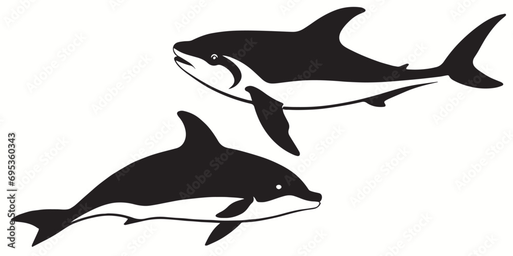 Vaquita silhouettes and icons. Black flat color simple elegant white ...