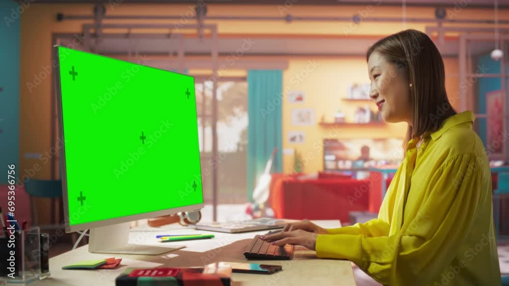 Beautiful Professional Asian Woman Works on Her Personal Computer with ...